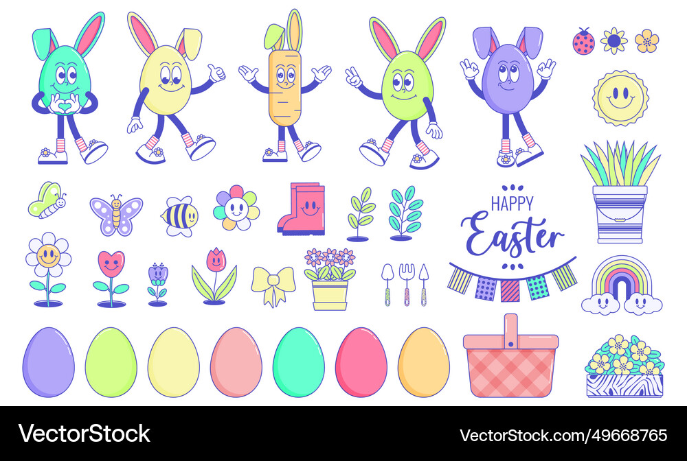 Happy easter spring holiday retro groovy cartoon Vector Image