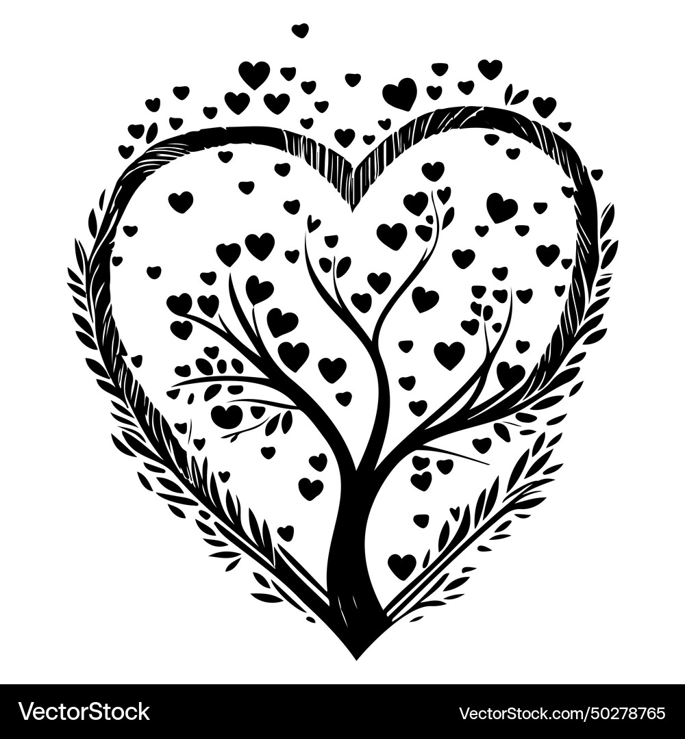 Love heart shaped tree valentine hand draw Vector Image