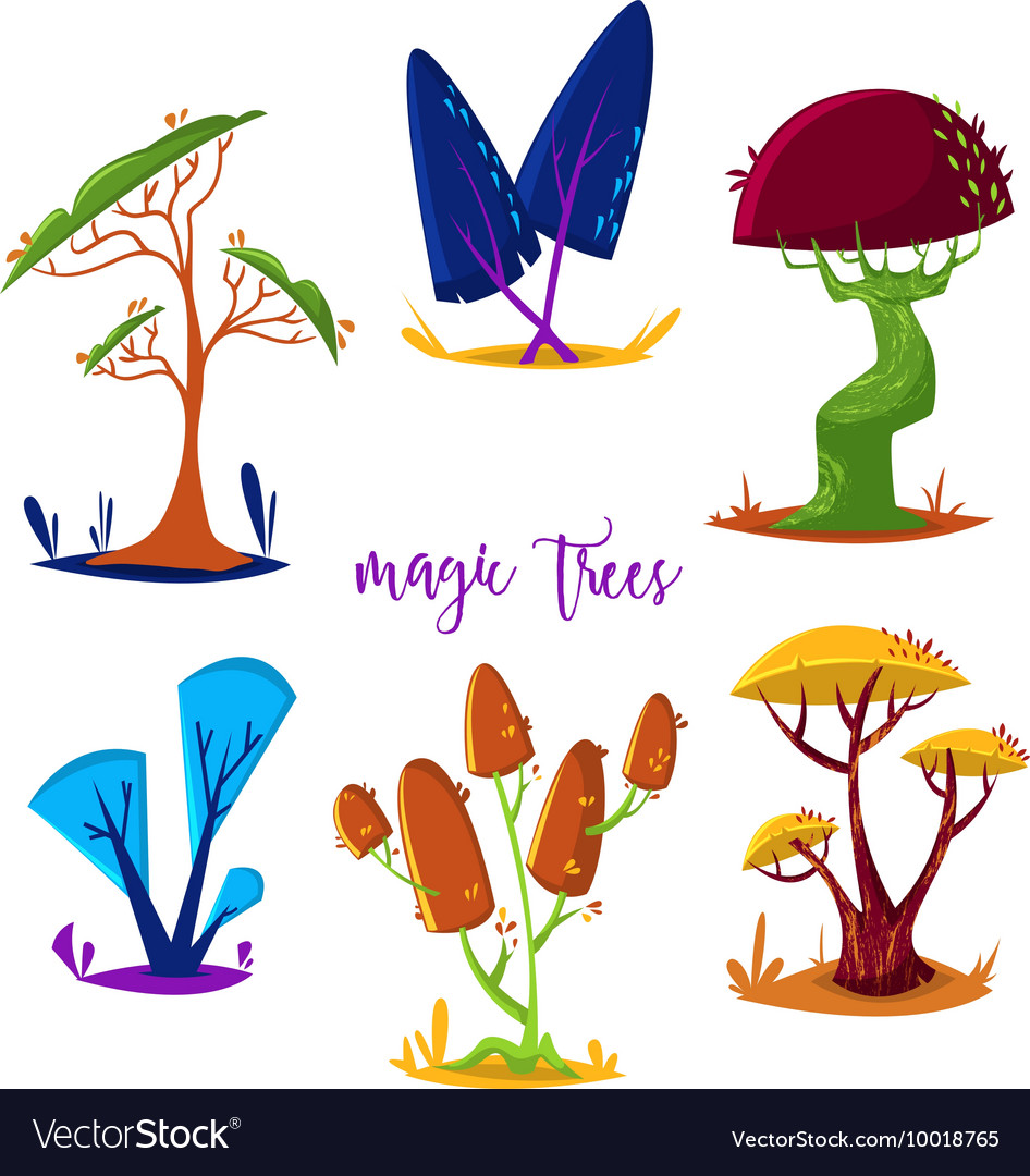 Magic trees set cartoon elements Royalty Free Vector Image