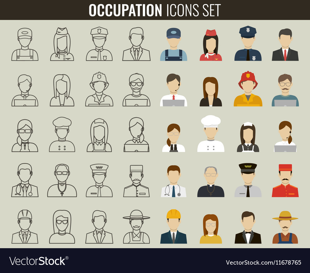 Professions flat icons outline icons Royalty Free Vector
