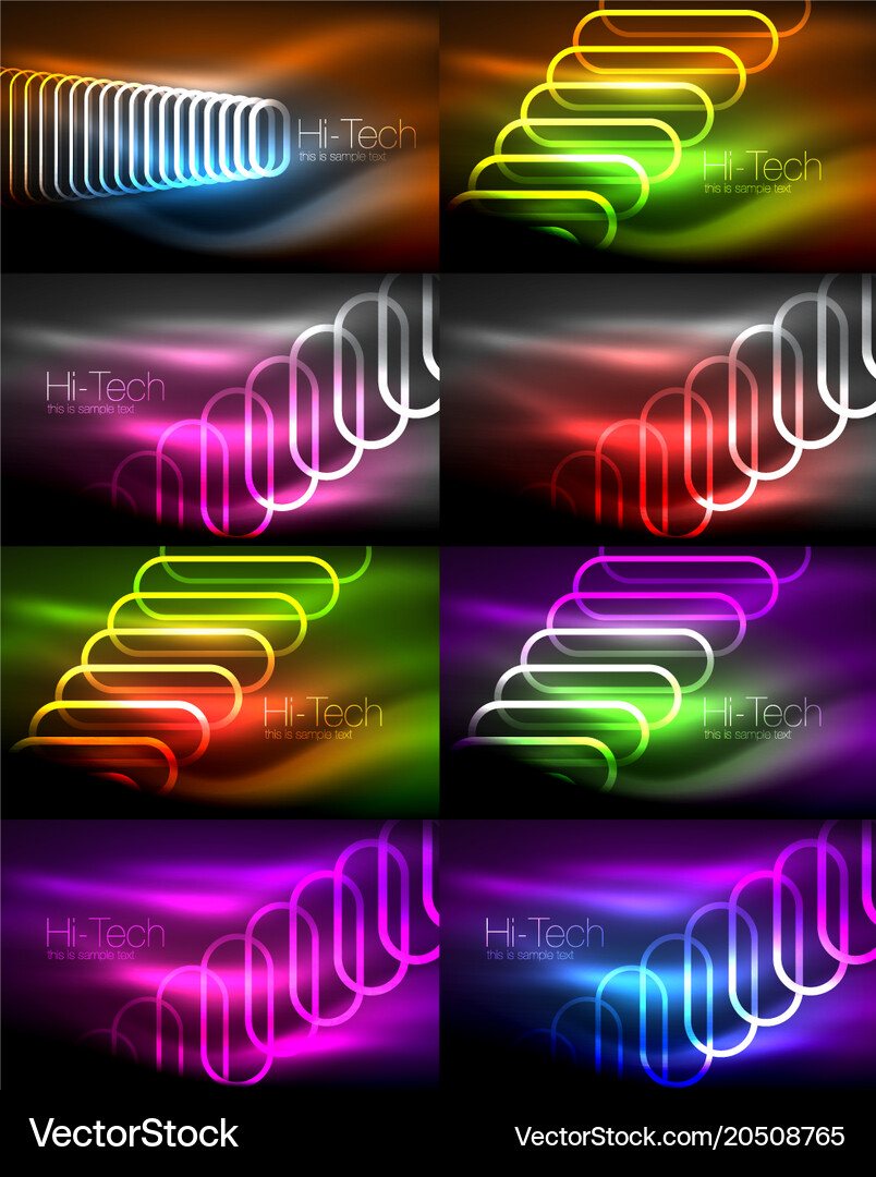 Set of glowing ellipses dark background waves Vector Image