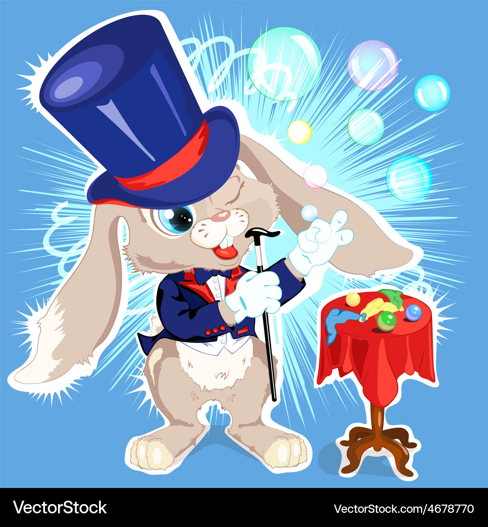 Cartoon bunny conjurer Royalty Free Vector Image