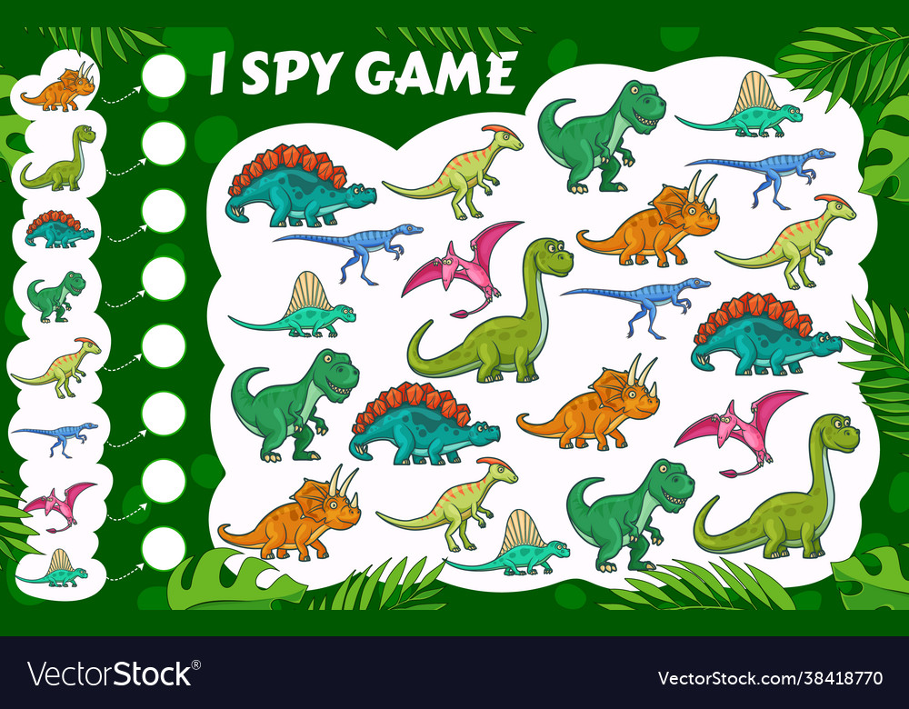 Cartoon dinosaurs i spy kids game dino reptiles Vector Image