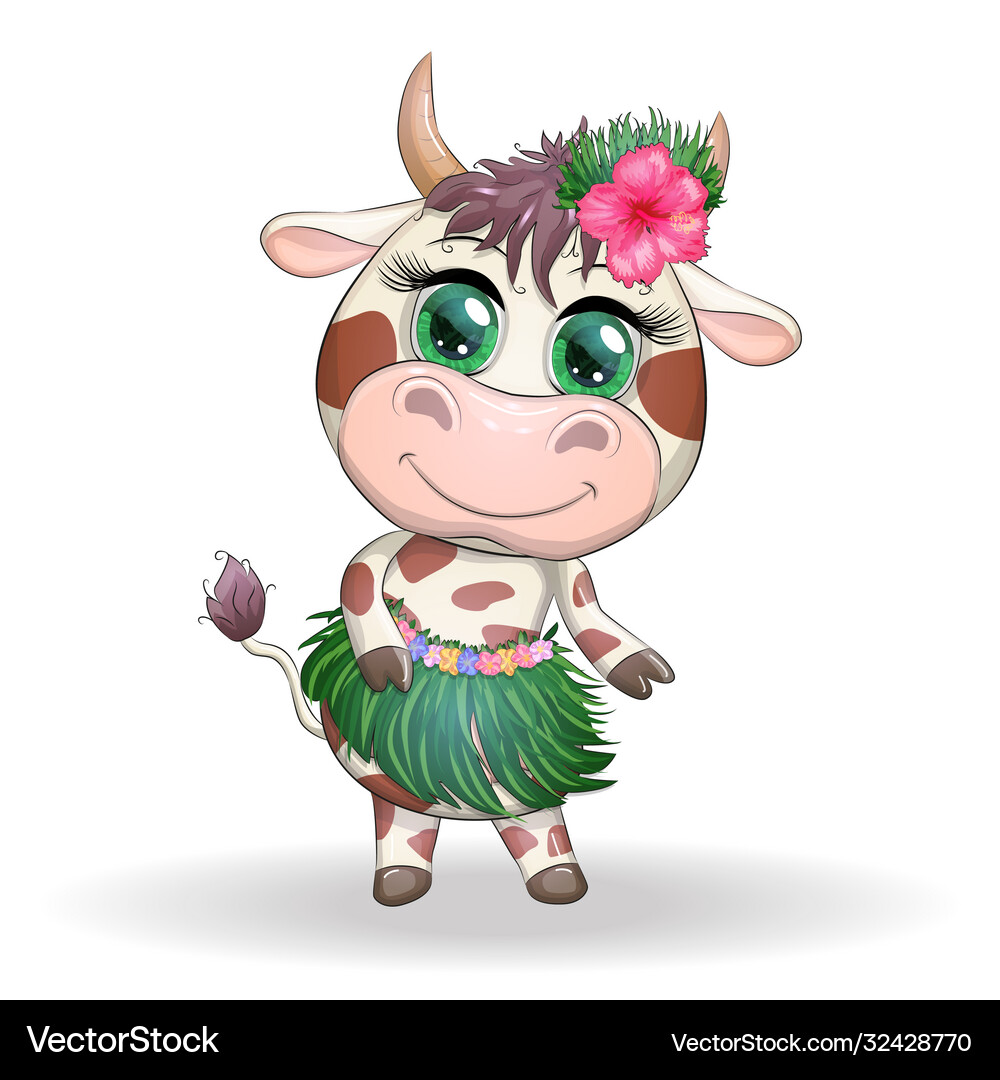 Cute bull character on white background cheerful Vector Image