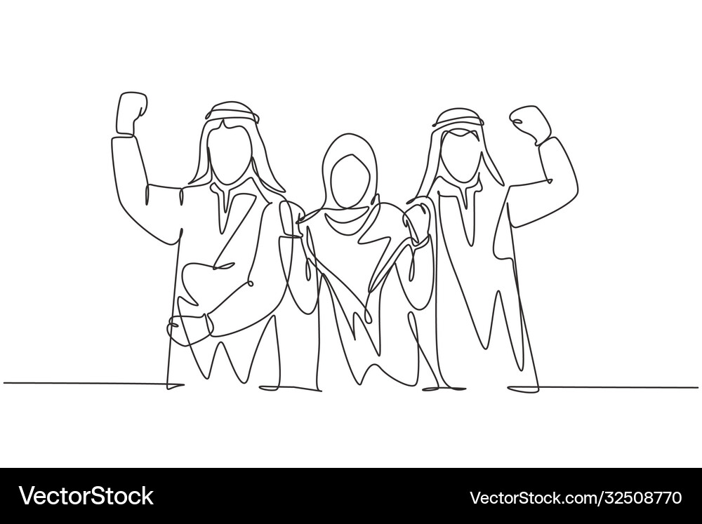 One single line drawing young happy muslim Vector Image