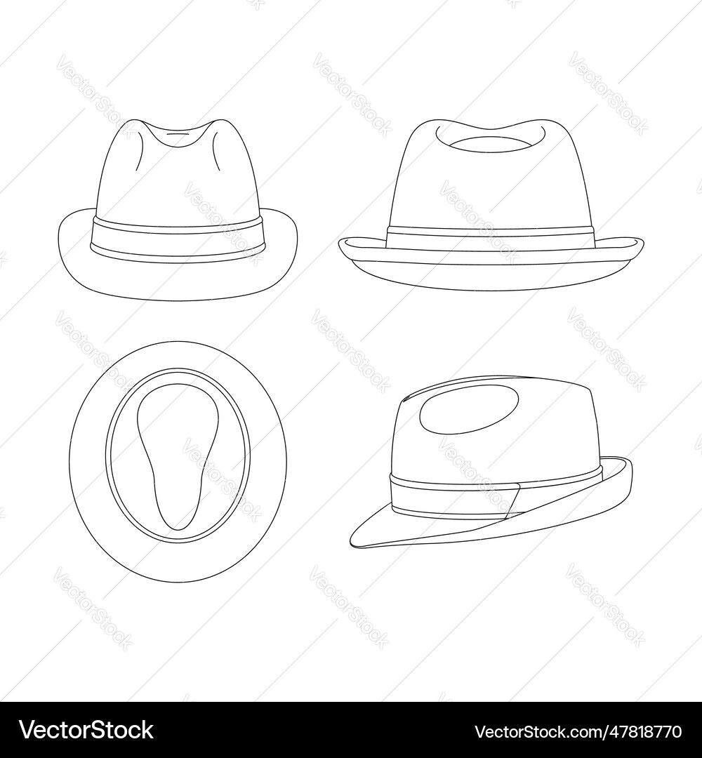 Template trilby hat flat sketch design outline Vector Image