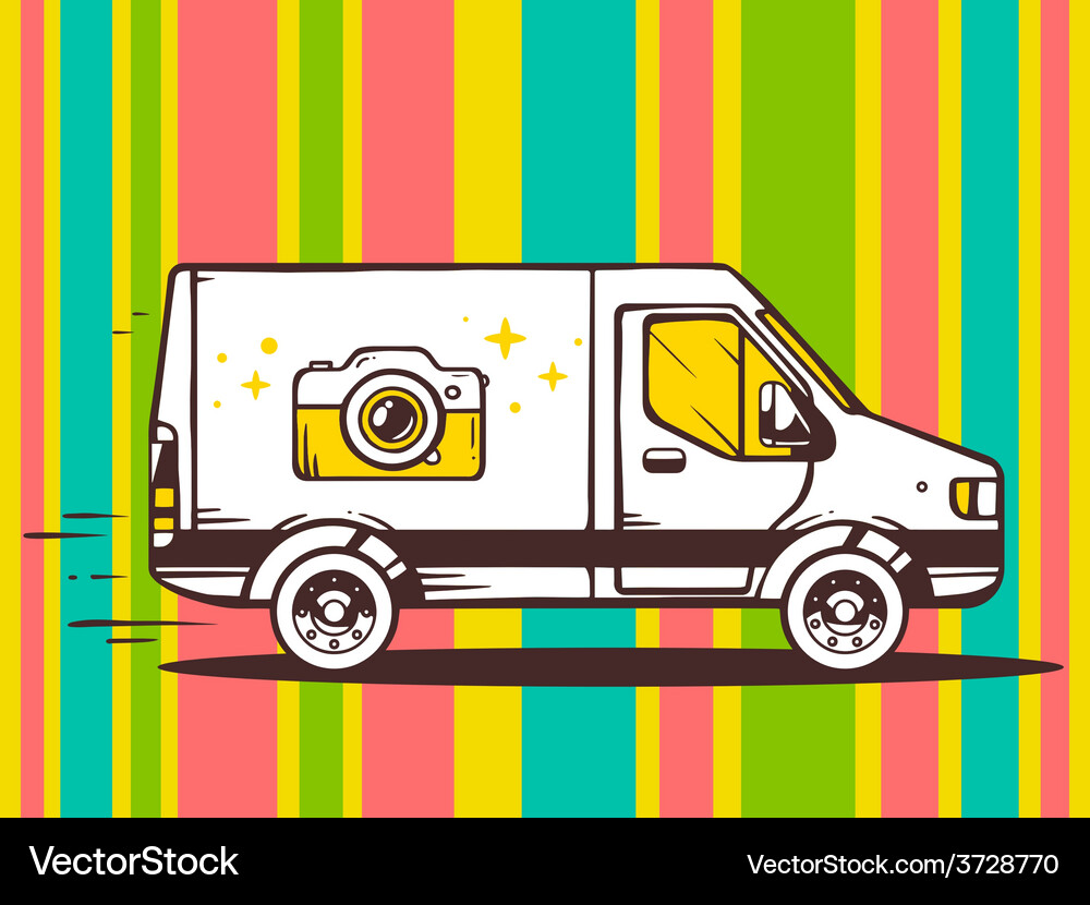 Van free and fast delivering photo camera Vector Image