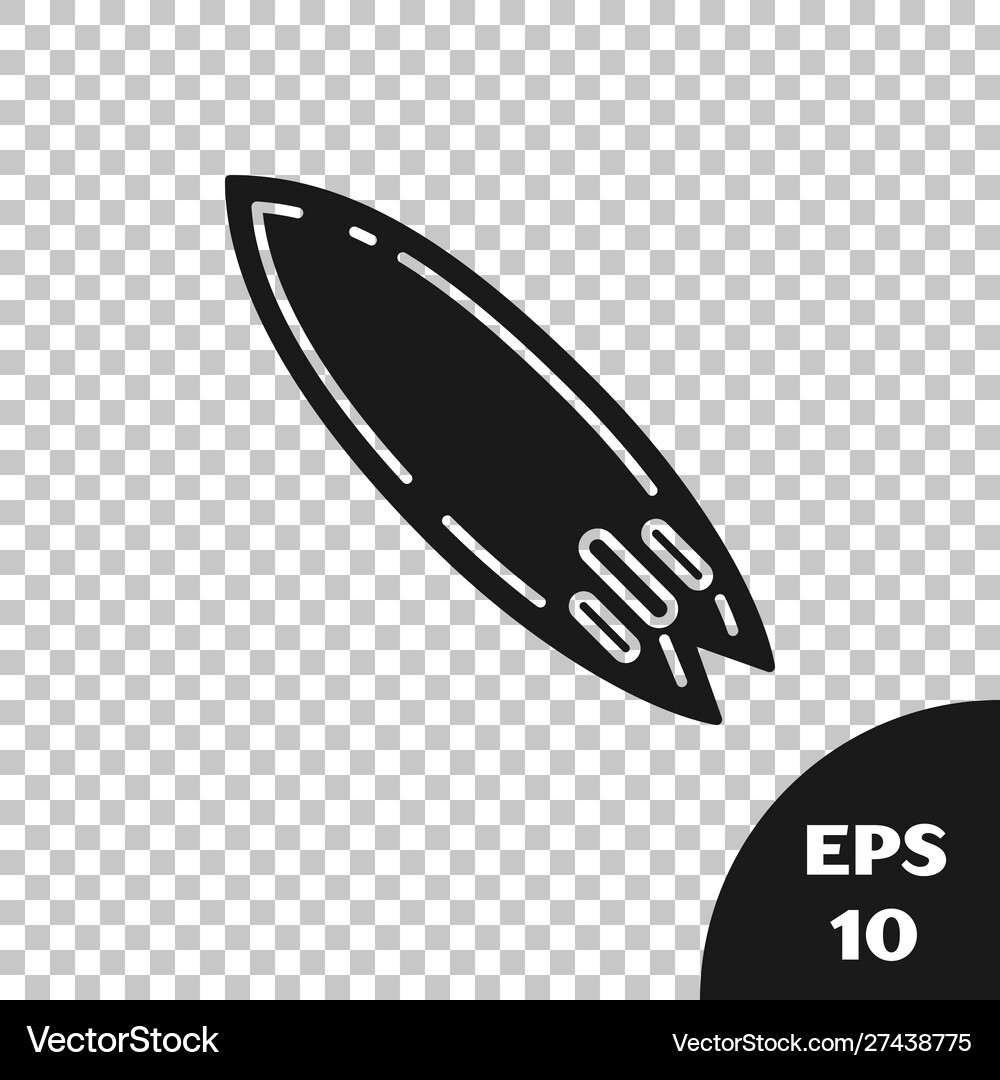 Black surfboard icon isolated on transparent Vector Image