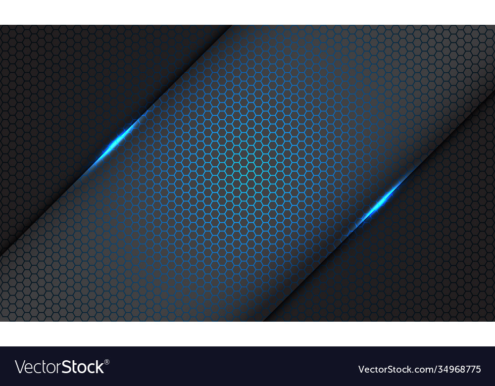 Blue Hexagon Mesh Pattern Light Slash On Grey Vector Image