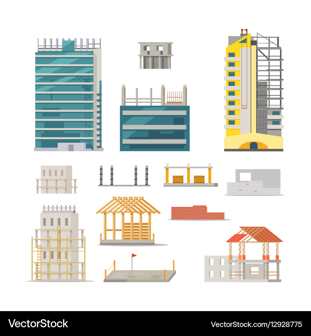Building Stages of Modern Building Construction Vector Image