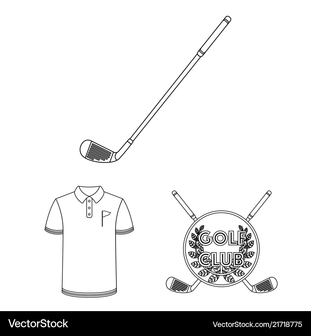 Golf and attributes outline icons in set Vector Image