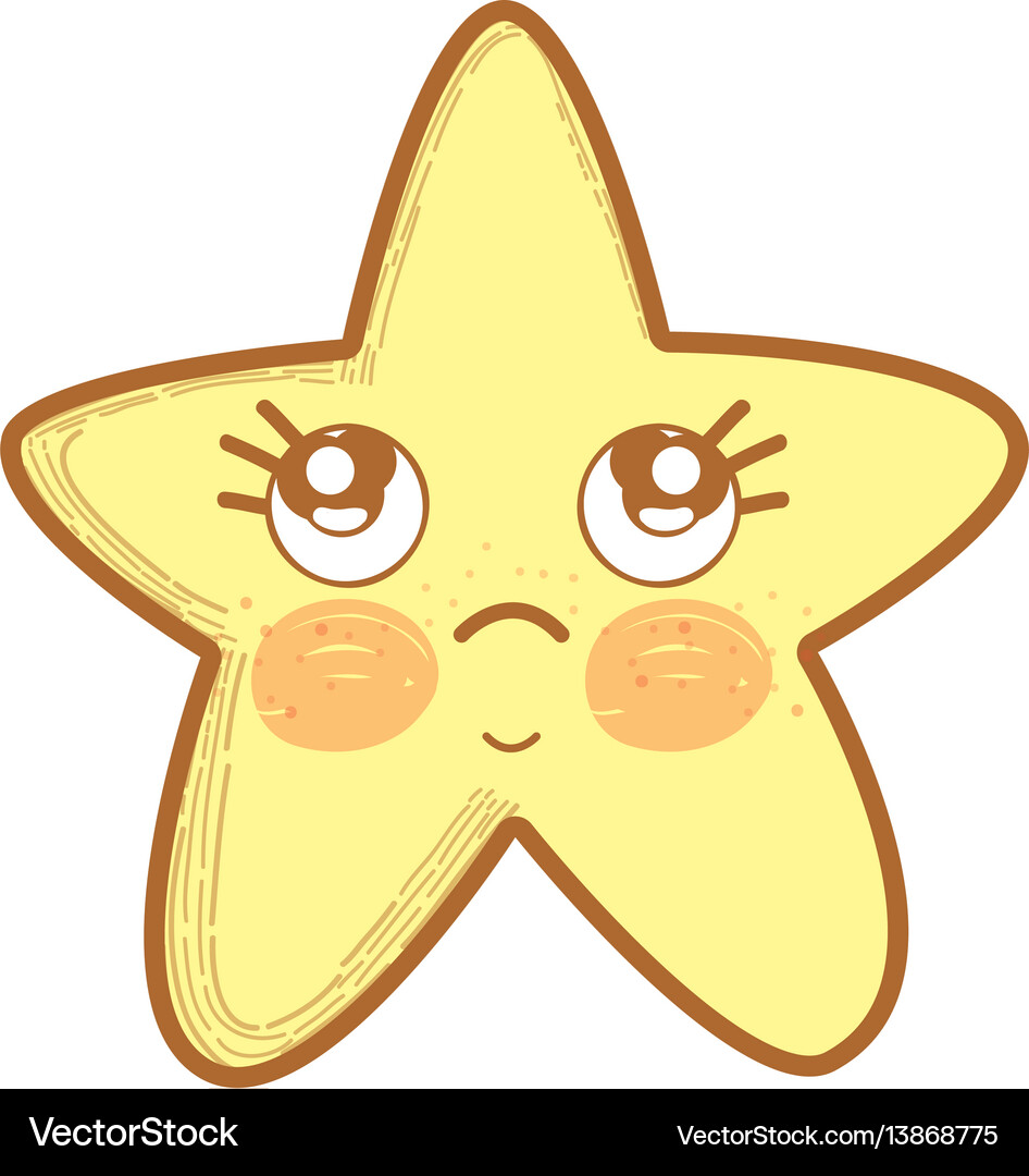 Kawaii thinking star with cute eyes Royalty Free Vector
