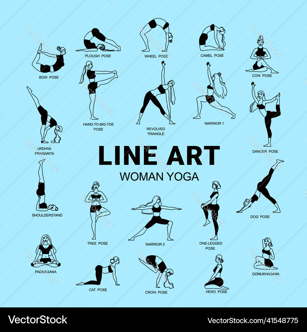 Line art yoga set Royalty Free Vector Image - VectorStock