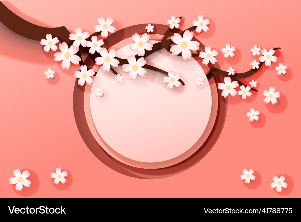 Paper cut sakura cherry blossom and circle frame Vector Image