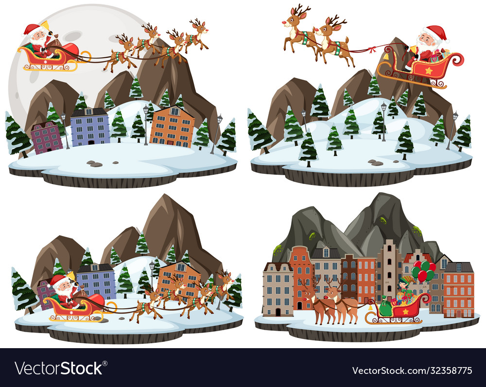 Set cartoon christmas and santa claus Royalty Free Vector