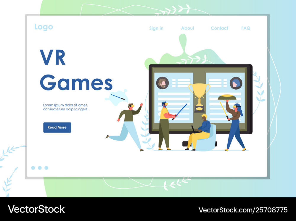 Vr games website landing page design Royalty Free Vector