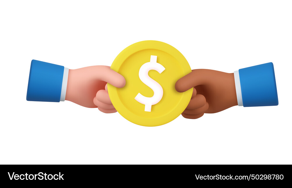 3d cartoon hand hold coin Royalty Free Vector Image