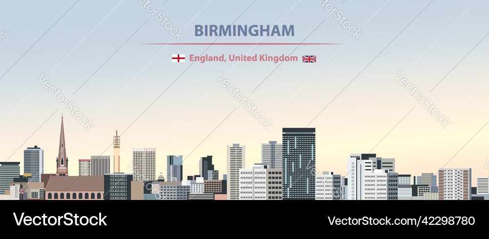 Birmingham city skyline on colorful gradient Vector Image