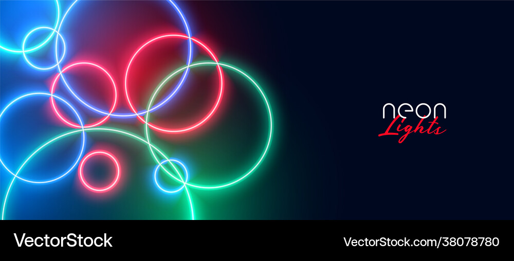 Colorful circular neon lights banner Royalty Free Vector