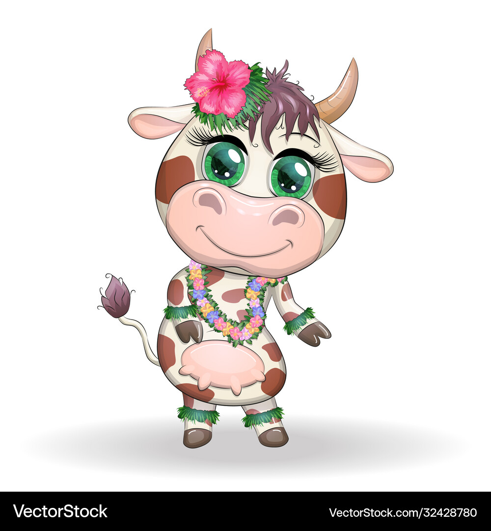 Cute bull character on white background cheerful Vector Image