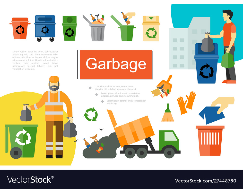 Flat garbage elements composition Royalty Free Vector Image