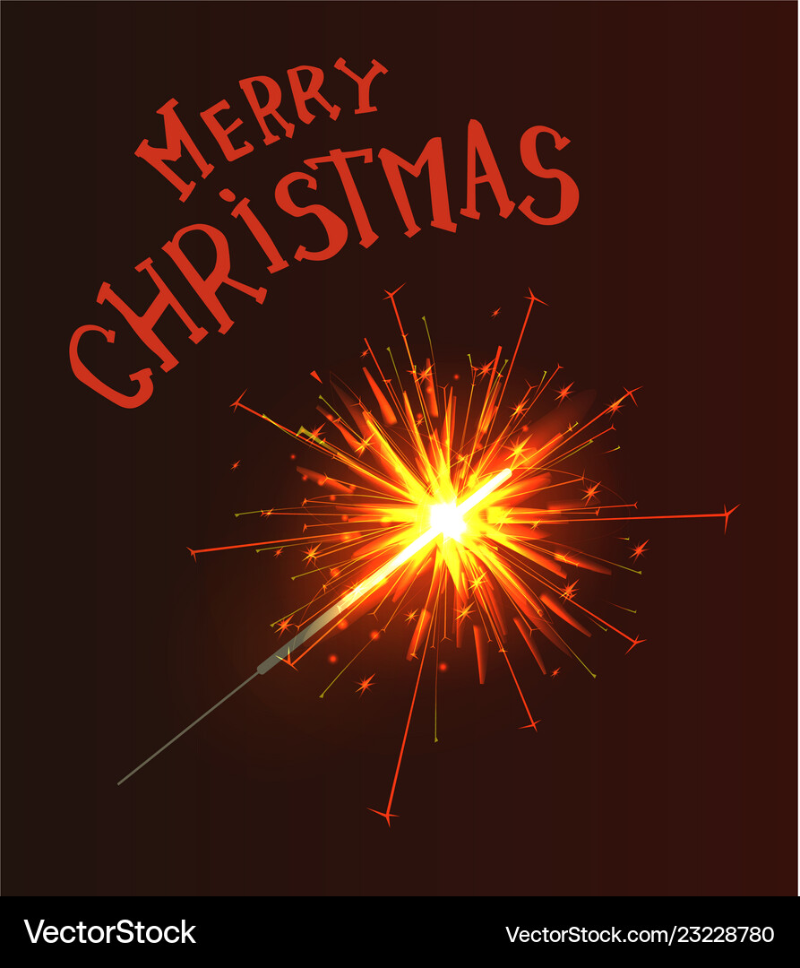 Merry christmas greeting text sparkler burns fire Vector Image