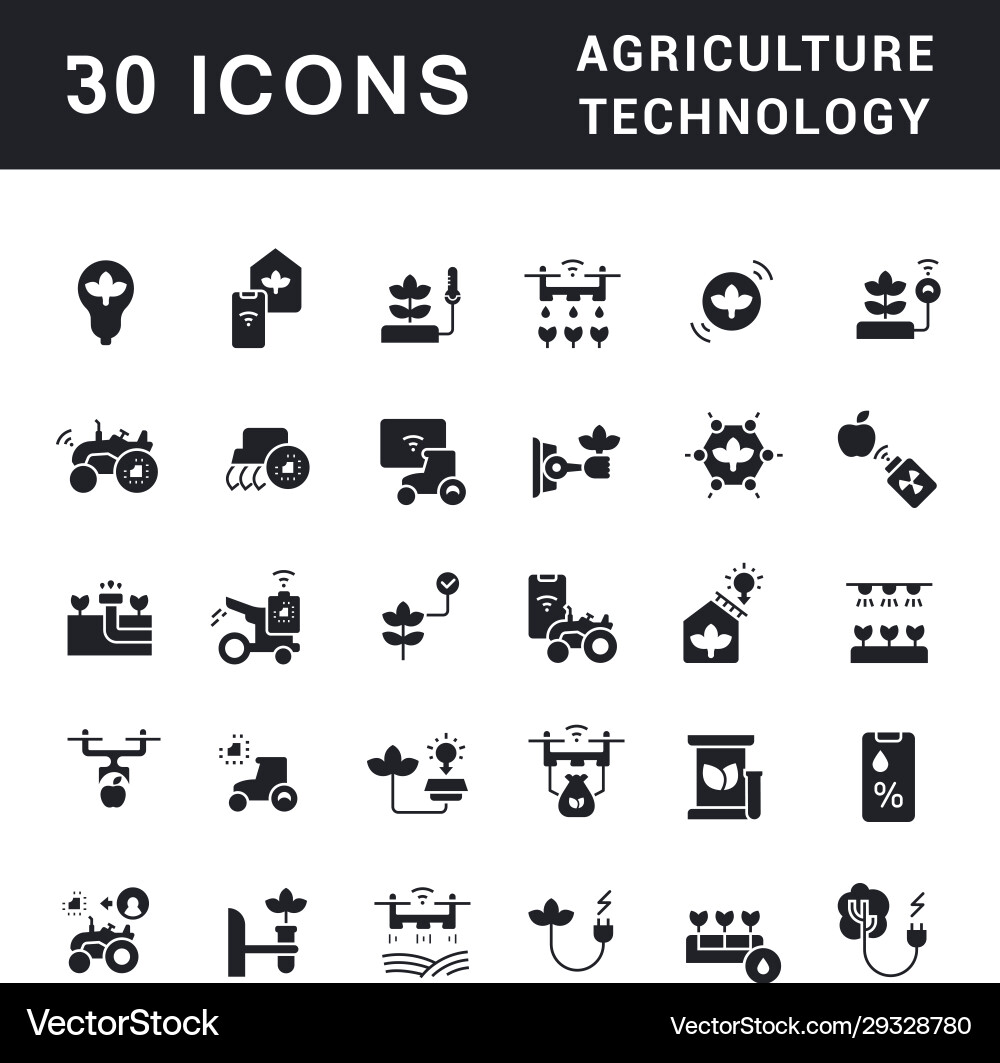 Set simple icons agriculture technology Royalty Free Vector
