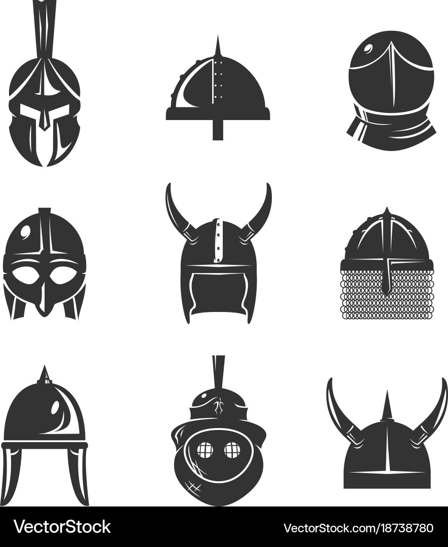 Warrior helmet flat icon set Royalty Free Vector Image