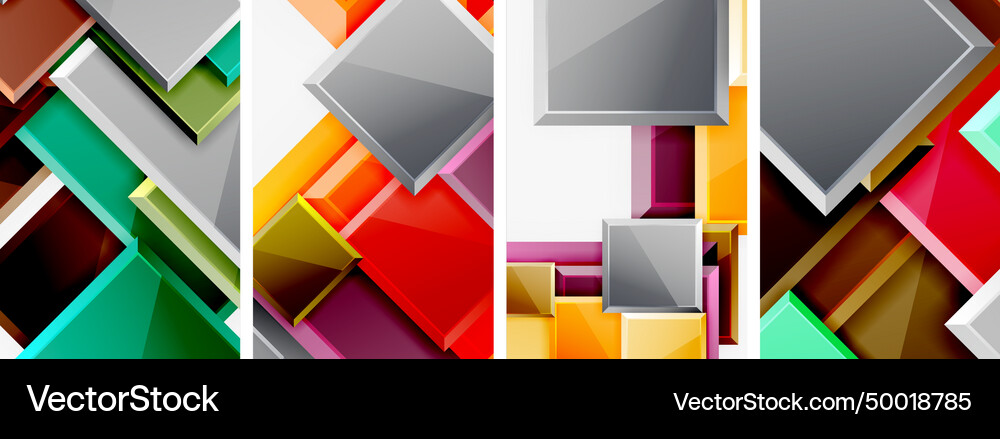 Color glass glossy square composition poster set Vector Image