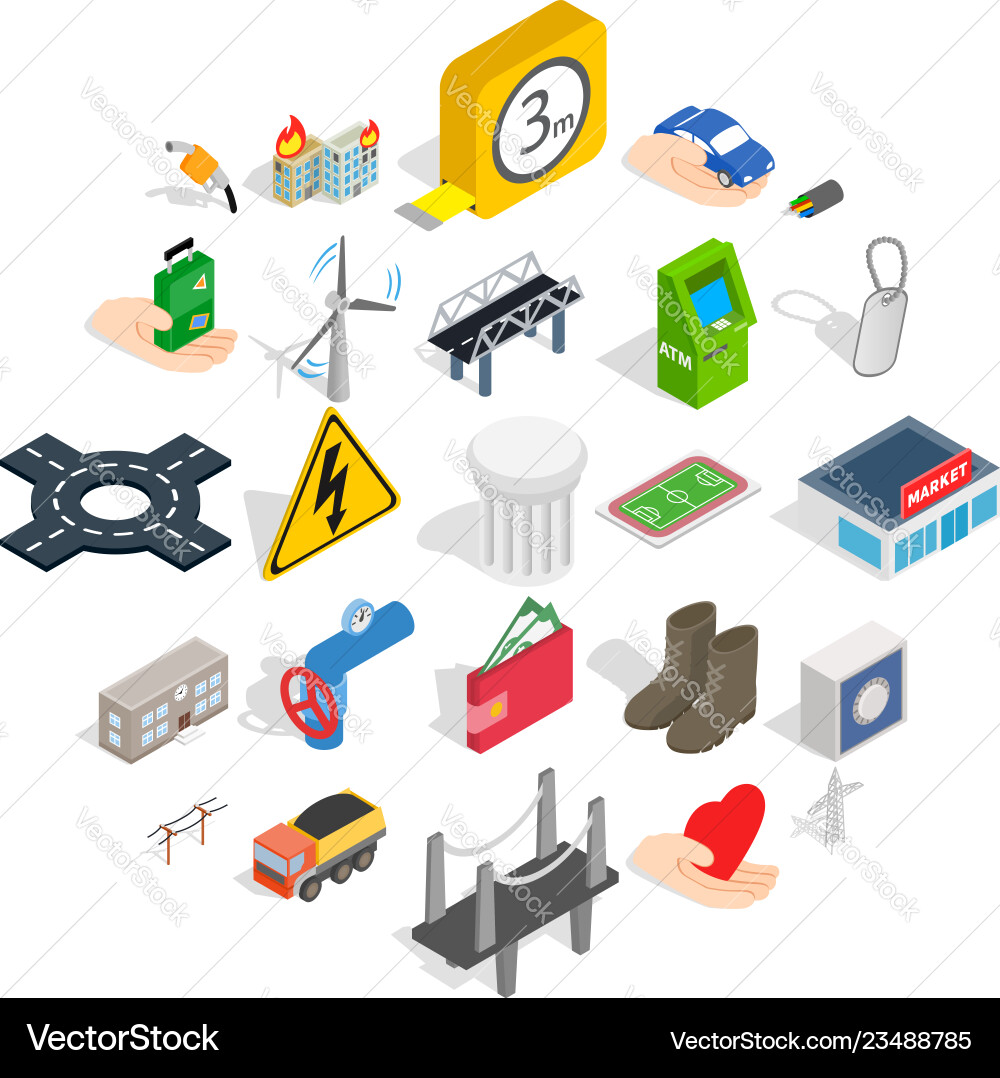 Electro business icons set isometric style Vector Image
