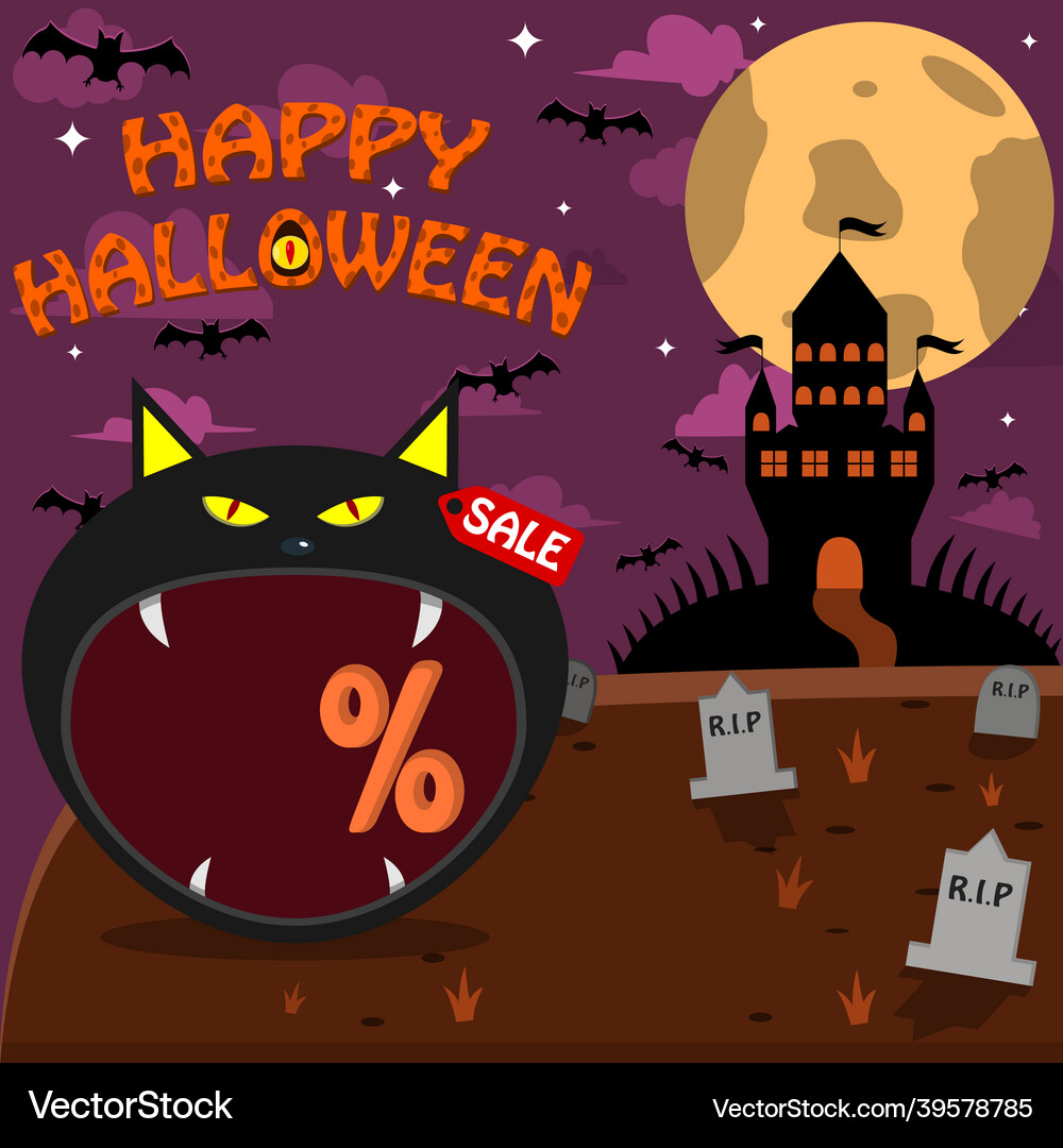 Halloween character head with black cat head Vector Image