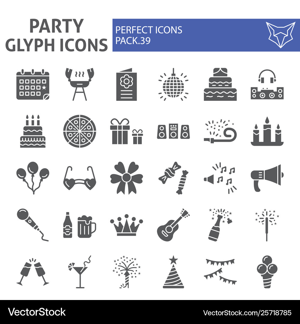 Party glyph icon set celebration symbols Vector Image