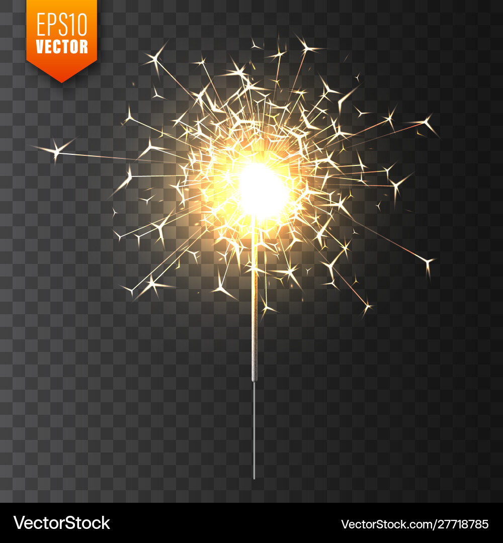 Realistic christmas sparkler on transparent Vector Image