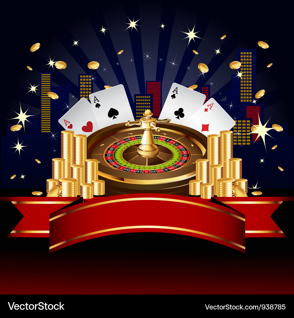 Roulette wheel with coins and cards Royalty Free Vector