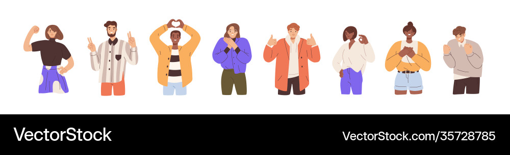 Set happy people showing various positive Vector Image