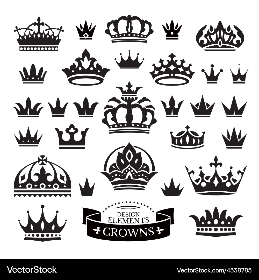 Set of various crowns isolated on white Royalty Free Vector
