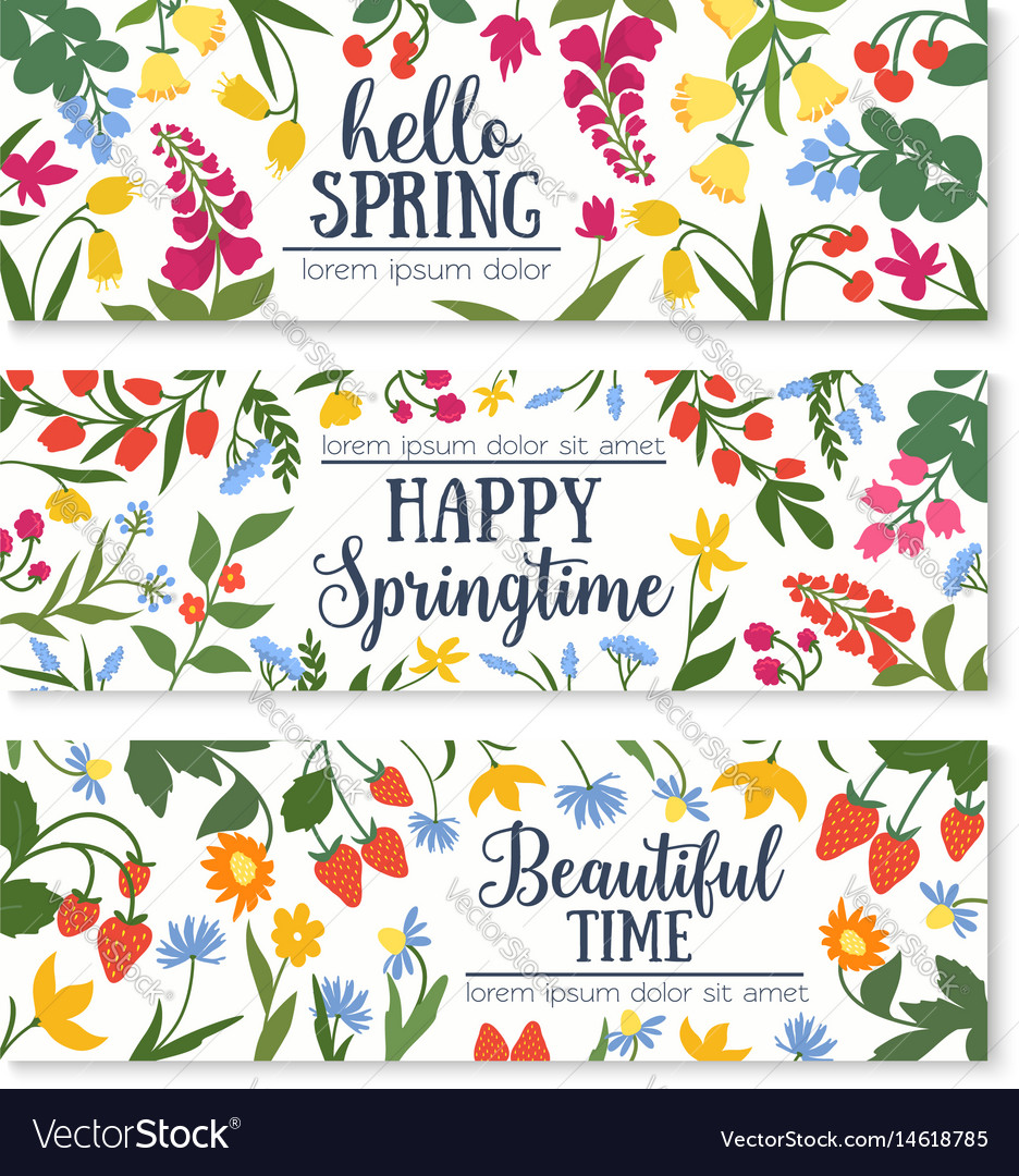 Spring floral banner with flower and berry frame Vector Image