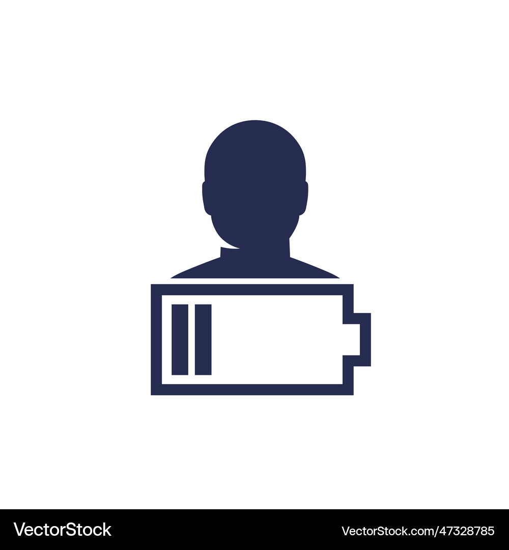 Tired icon with low battery and man Royalty Free Vector