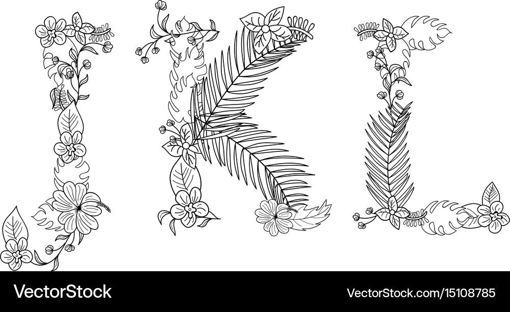 Tropical floral letter jkl Royalty Free Vector Image