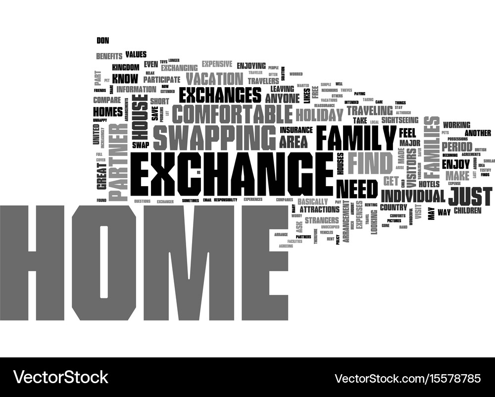What is holiday home exchange text word cloud Vector Image