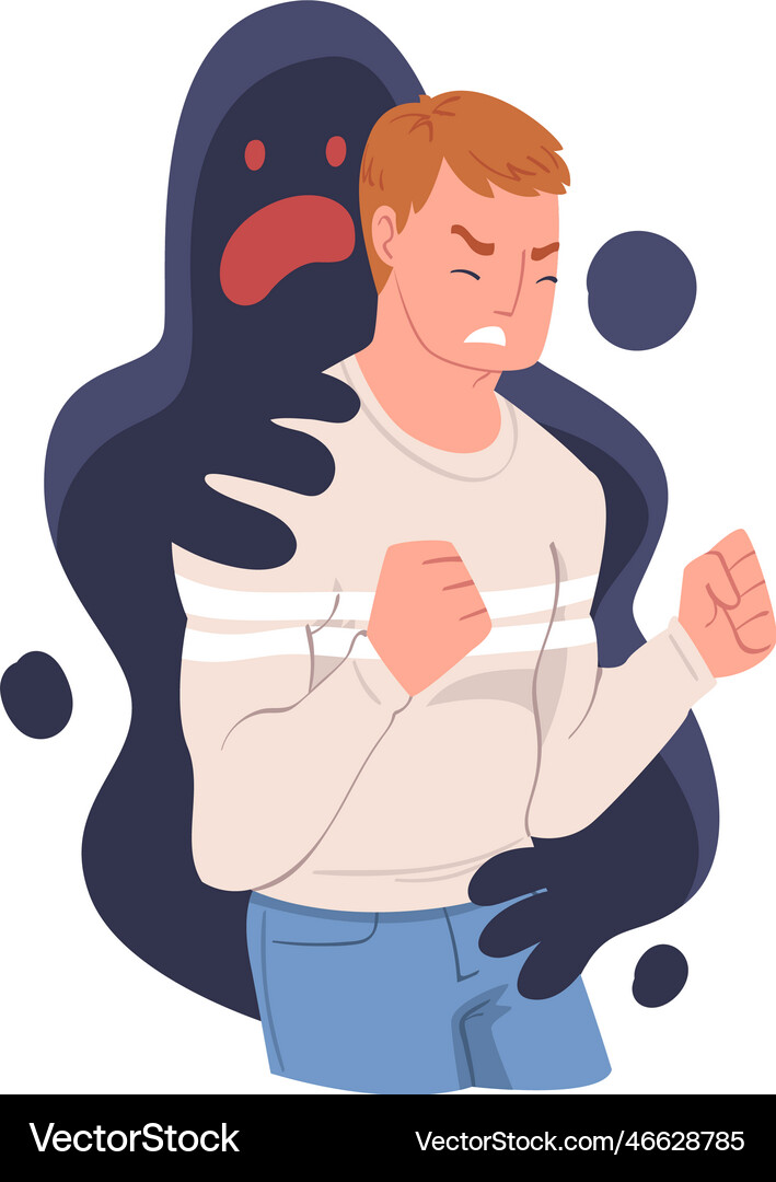 Young man feeling anger and malice grasped by dark