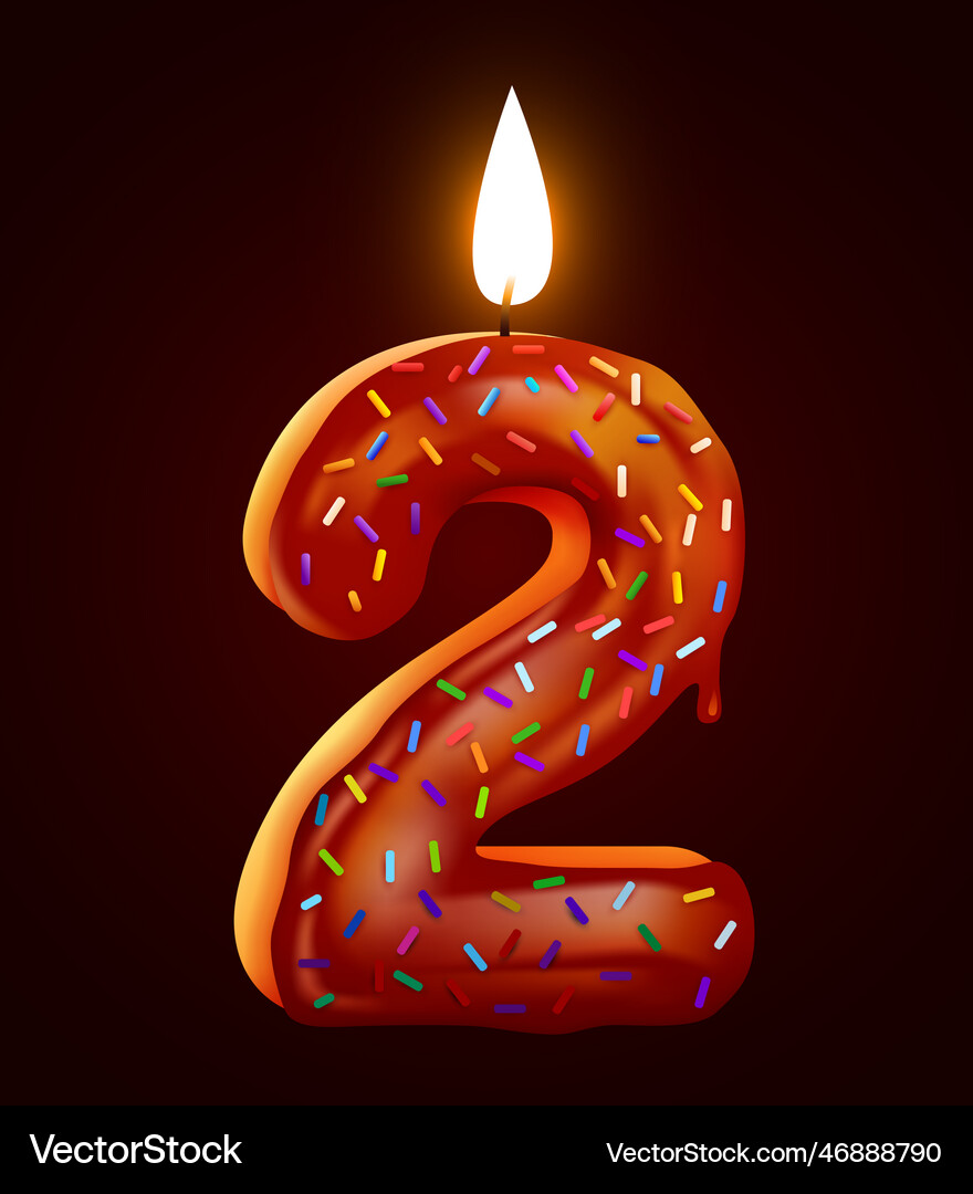 Birthday Cake with Number Two & Candle Vector Image