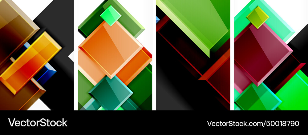 Color glass glossy square composition poster set Vector Image