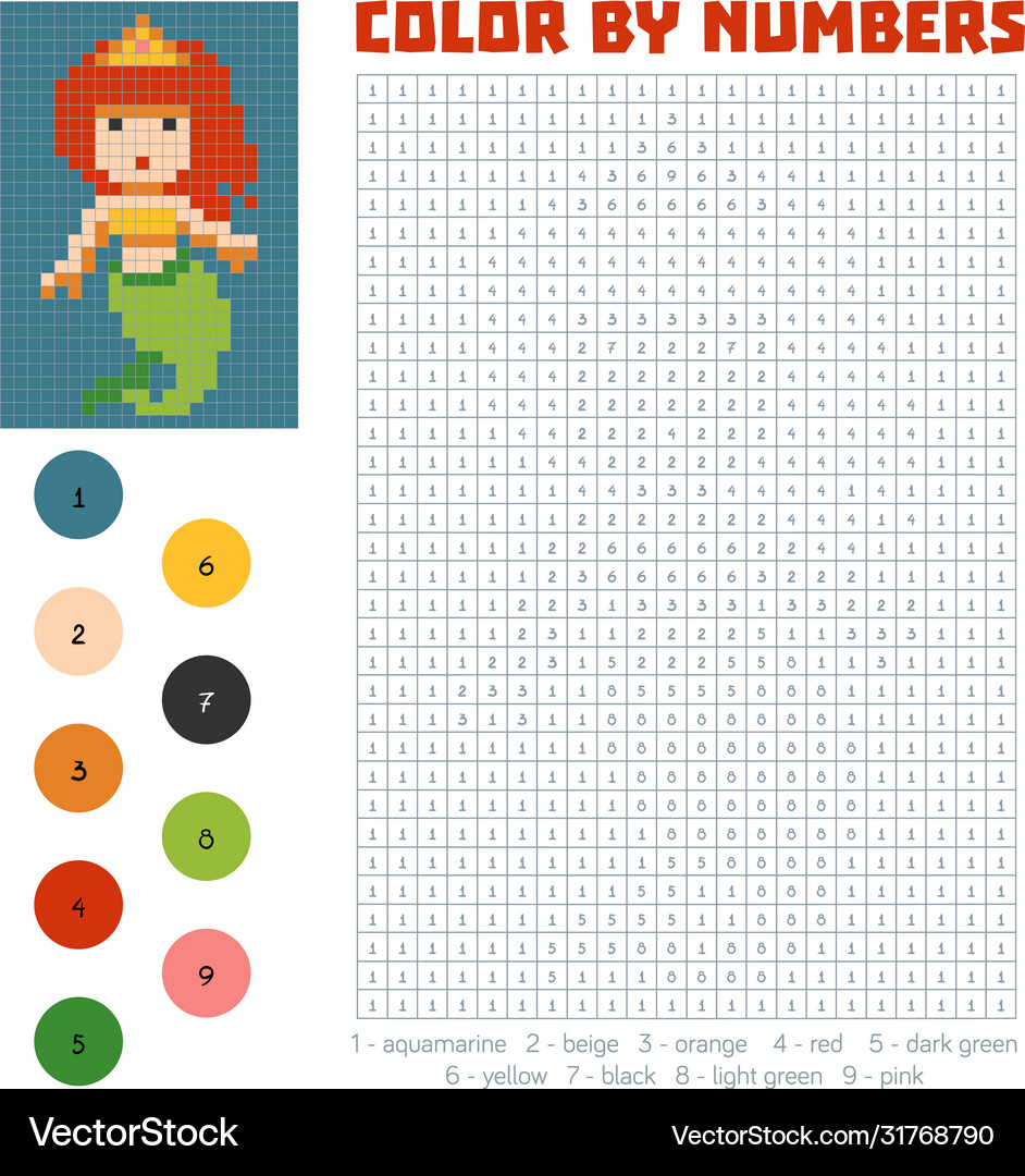 Color number mermaid Royalty Free Vector Image
