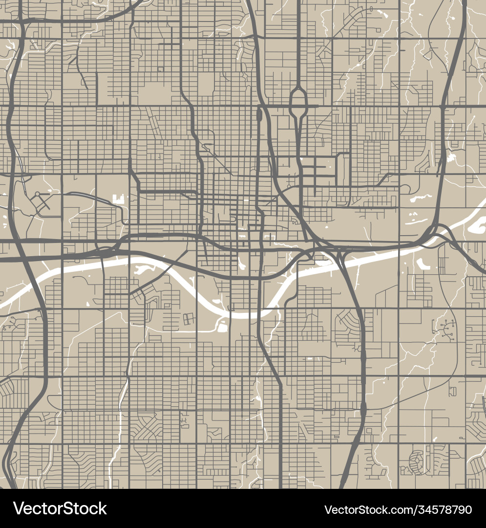 Detailed map oklahoma city linear print Royalty Free Vector