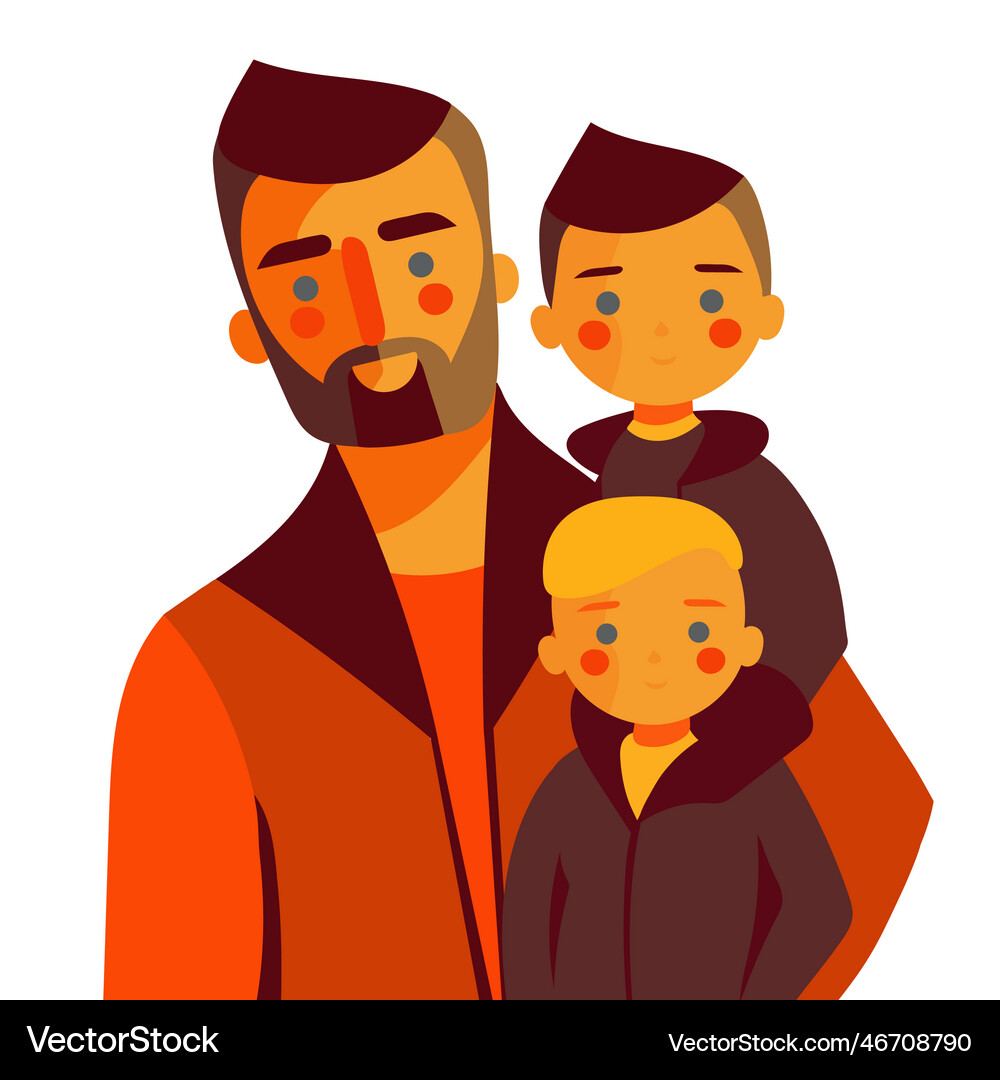Father and sons stylish in modern flat Royalty Free Vector