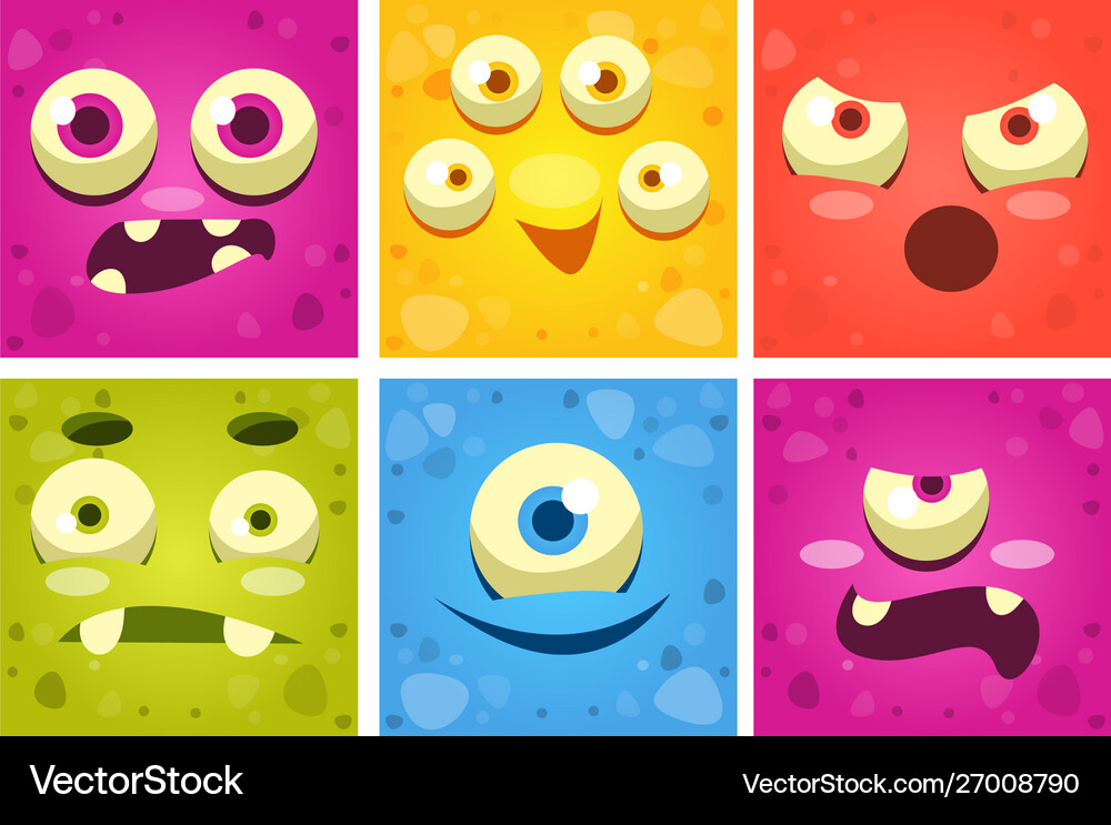 Funny monster faces set colorful square mutant Vector Image