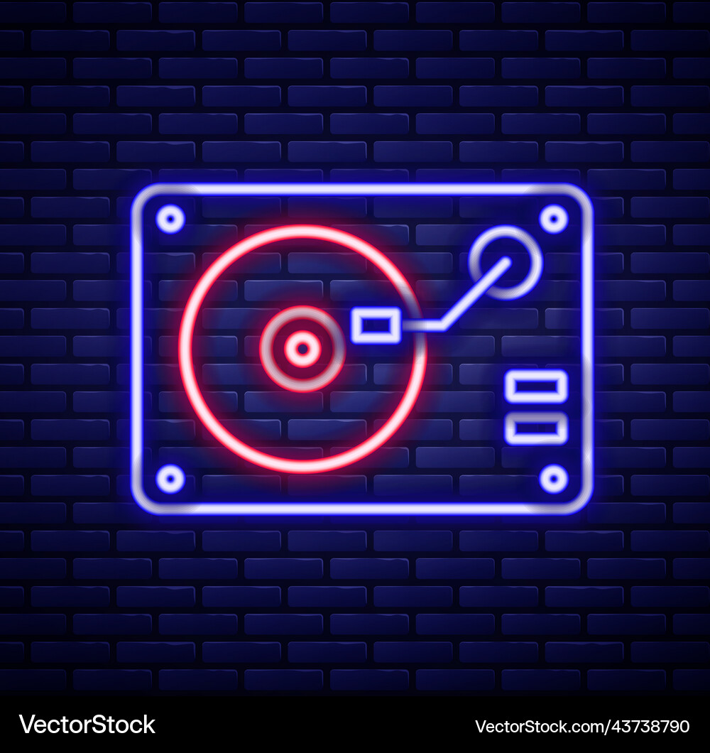 Glowing neon line vinyl player with a vinyl disk Vector Image