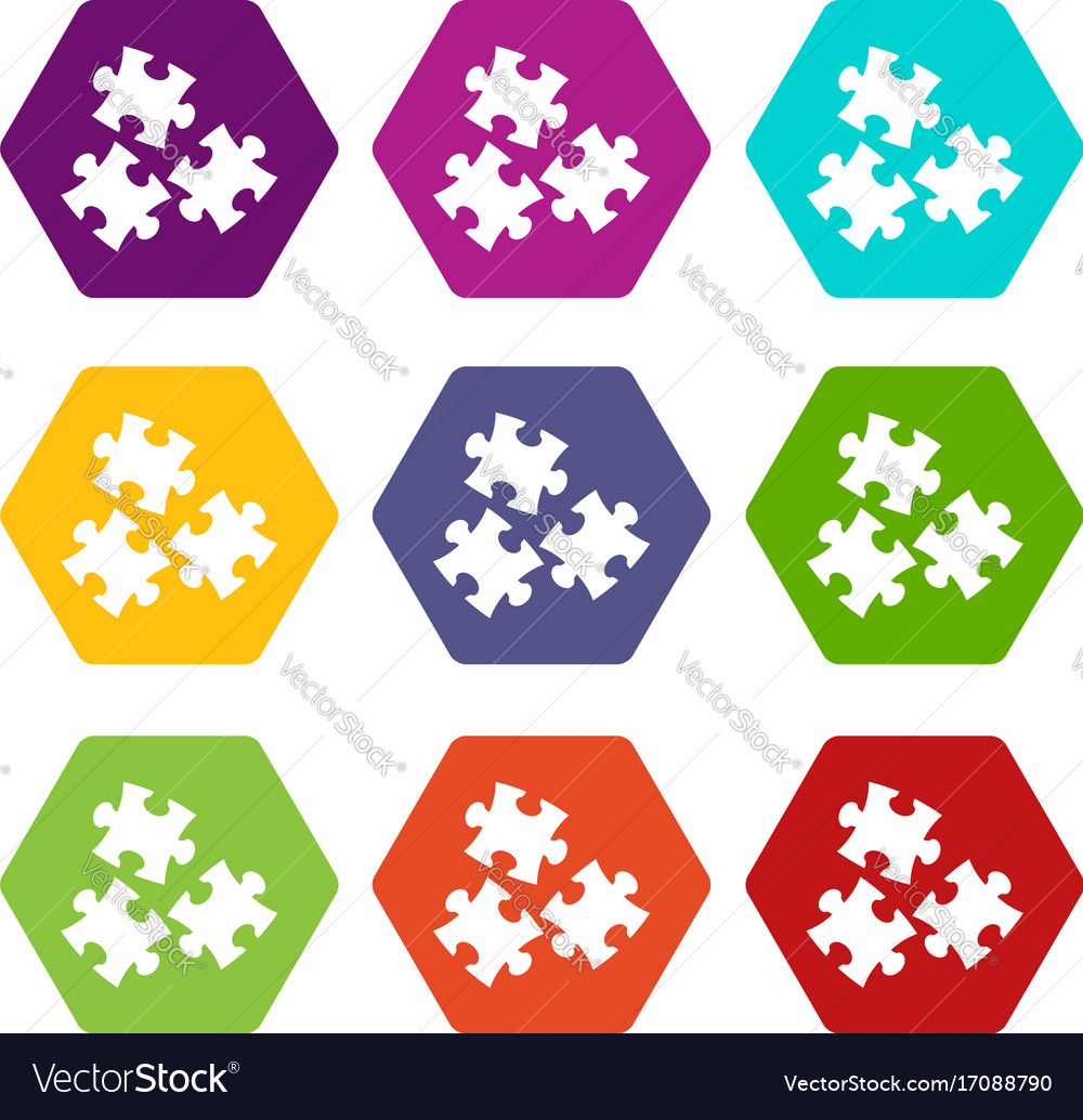 Puzzle icon set color hexahedron Royalty Free Vector Image