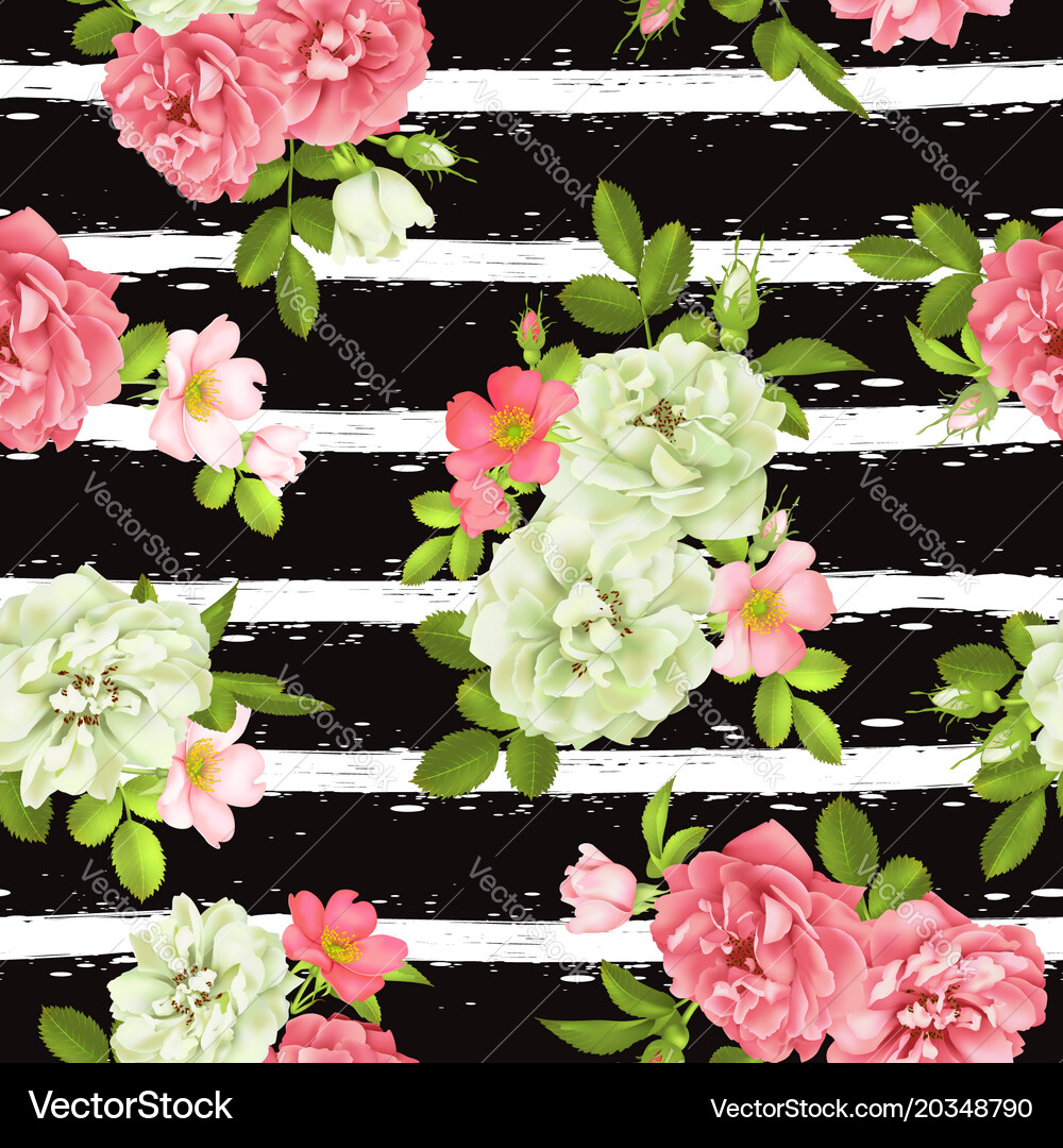 Realistic pink rose 3d seamless roses Royalty Free Vector